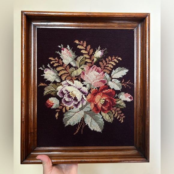 Hand Crafted | Art | Vintage Grandmillenial Floral Needlepoint Artwork ...